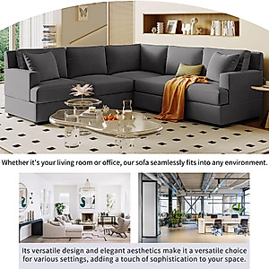 Eafurn Convertible Modular Sectional, 87.8" Free Combination Symmetrical Padded Back and 2 Pillows,5 Seater Corner Sofa & Couch for Living Room Contemporary Furniture Set, Gray