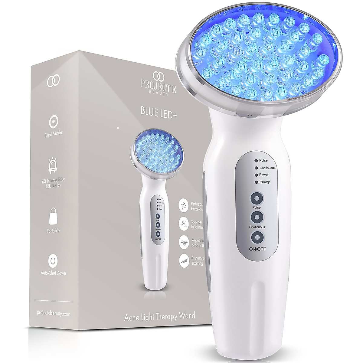 Blue LED+ Acne Light Therapy by Project E Beauty | Anti-Acne Skincare | Reduce Dark Spots & Scars | Calm Inflammation & Sensitive Skin | Remove Blemishes | For Skin Rashes & Oily Skin