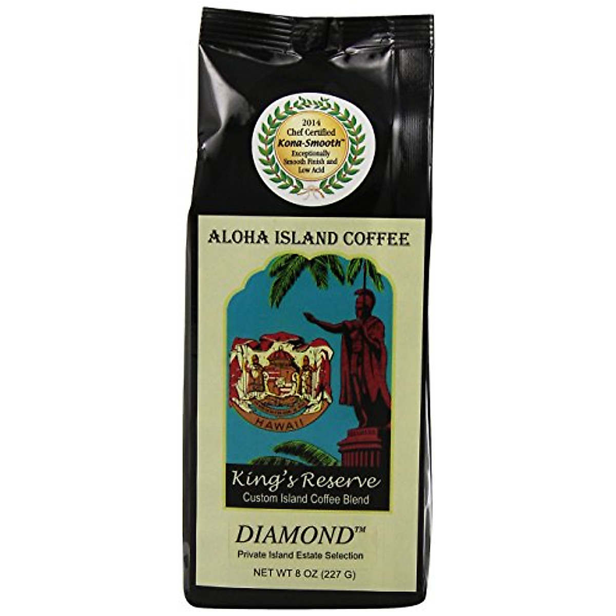 Aloha Island Coffee DIAMOND Organic 100% Pure Kona Coffee, 8 Oz Ground, 8-ounces