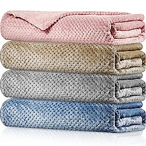 4 Pcs Large Throw Blanket for Bed Couch Waffle Textured Soft Fleece Blanket Winter Fuzzy Baby Blanket, Cozy, Lightweight, Warm, Plush, 50 x 70 Inches, 4 Colors