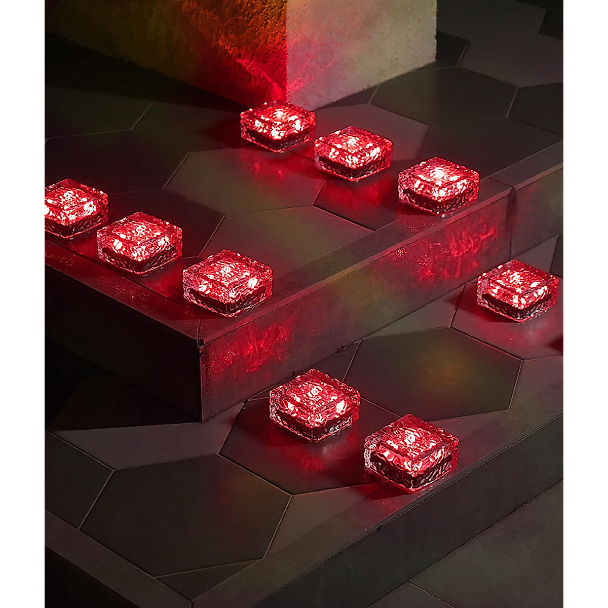 keeda Solar Brick Lights Waterproof Solar Path Ice Cube Lights Outdoor LED Decorative Ice Block Floor Tile Lights for Garden, Pathway, Patio, Walkway (Red, Pack of 1)