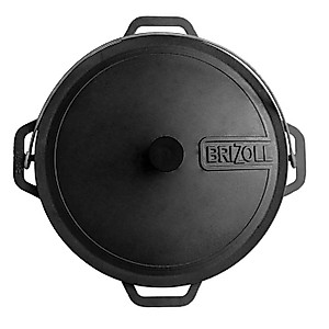BRIZOLL Cast Iron Uzbek Kazan Dutch Oven Pot with Lid 10.5 qt. (10 L) Asian Cauldron Camping Wok Cooking Kitchen
