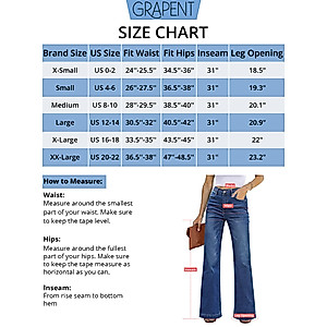 GRAPENT Plus Size Jeans, High Waisted Flare Ripped Stretch Jeans 70s Outfits, Size 12 Wide Leg Pants for Women Color Dark Blue Size 14