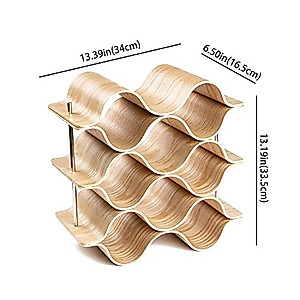 Asian Home 9 Bottle 6-Tier Wave Desktop Wine Rack Freestanding Countertop Bottle Holder for Wine Storage, Wood, Modern and Minimalist