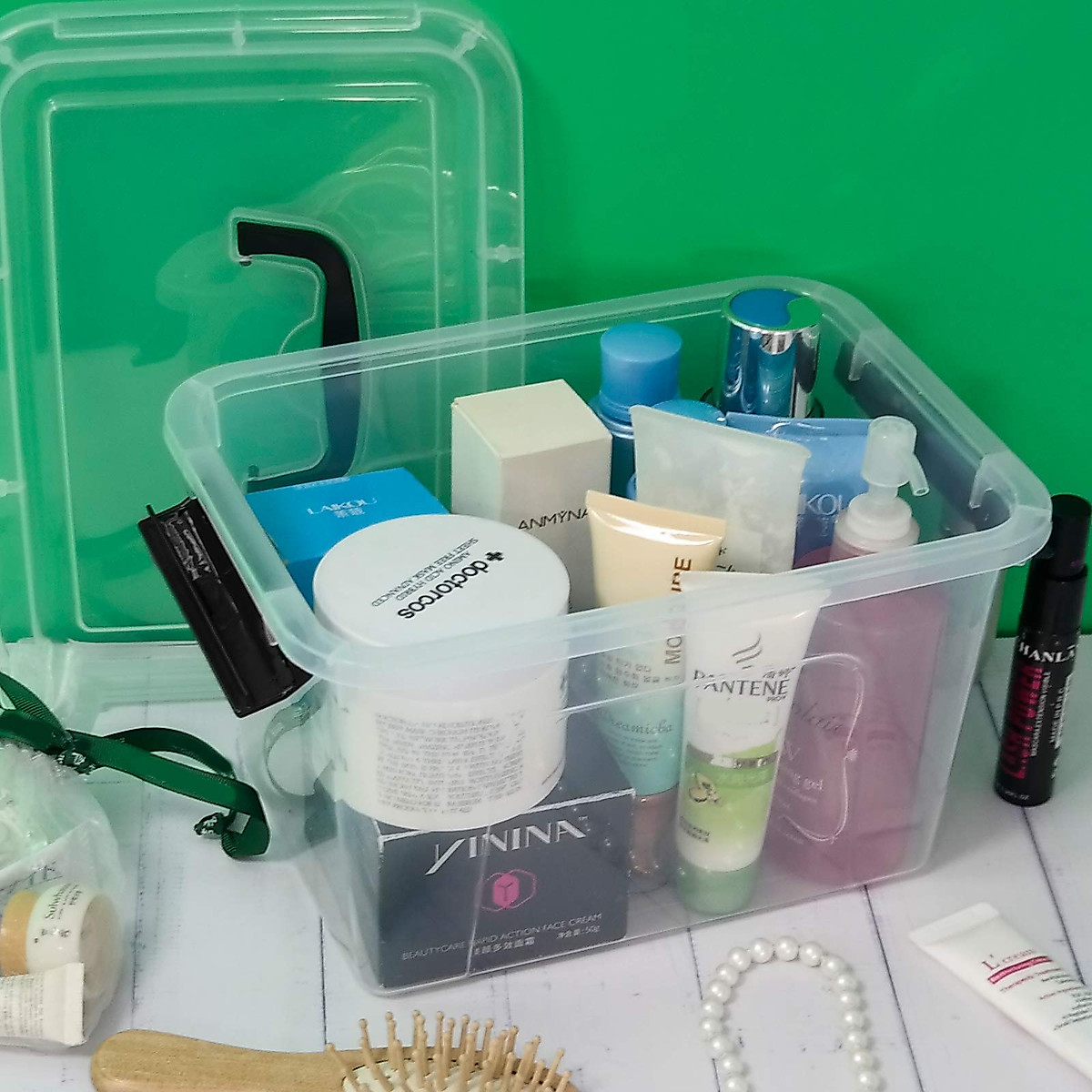 AnnkkyUS 6-pack 5 Liter Plastic Storage Box Bin with Lid, Clear Lidded Boxes