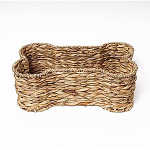 American Art Decor Boho Woven Water Hyacinth Storage Basket-Single, Bone Shaped Decorative Organizer Bin for Toys, Clothes, and Blankets