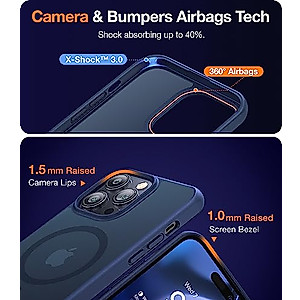 TORRAS Stronger Magnetic for iPhone 14 Pro Max Case with Stand, Compatible with MagSafe, Built in Hidden Kickstand, 10FT Mil-Grade Drop Protection for iPhone 14 Pro Max Case, Translucent Matte Blue