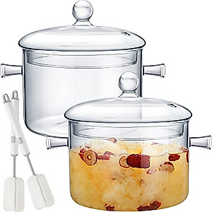 2 Pcs Glass Pot with Cover Glass Saucepan Stovetop Cooking Pot with Lid and Handle Simmer Pot and Pan Glass Cookware for Pasta Noodle, Soup, Milk, Baby Food (Classic Style, 1.5 L/ 50 oz)