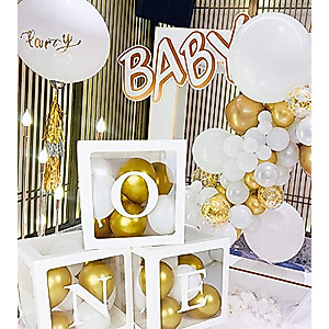 First Birthday Decorations for Boy Girls– ONE Balloon Boxes with 30 PCs metal gold balloon, white balloon for baby Party Decorations