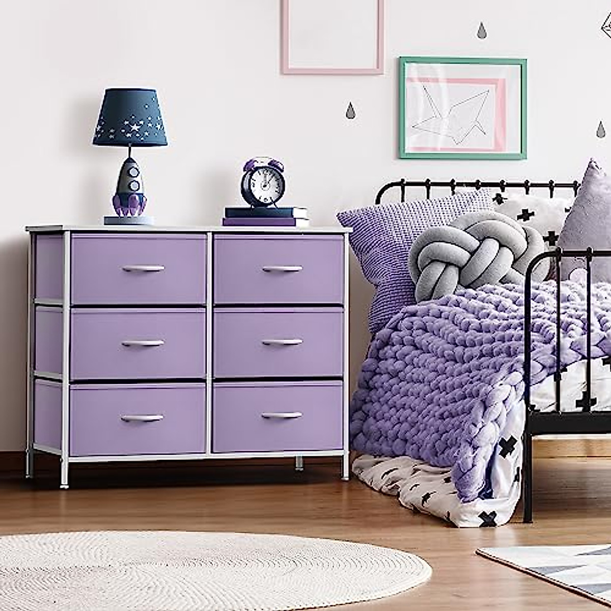 Sorbus Kids Dresser with 6 Drawers and 2 Drawer Nightstand Bundle - Matching Furniture Set - Storage Unit Organizer Chests for Clothing - Bedroom, Kids Rooms, Nursery, & Closet (Purple)