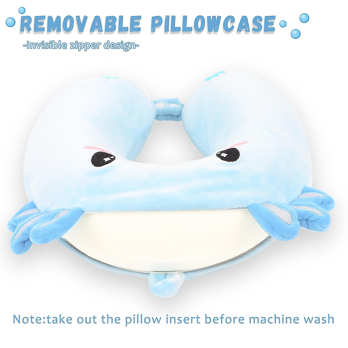 Travel Pillow, Kids Travel Pillow with Sleep Eye Mask Soft Memory Foam Kids Neck Pillow for Boys & Girls, Travel Accessories for Car Airplane Traveling - Blue Axolotl