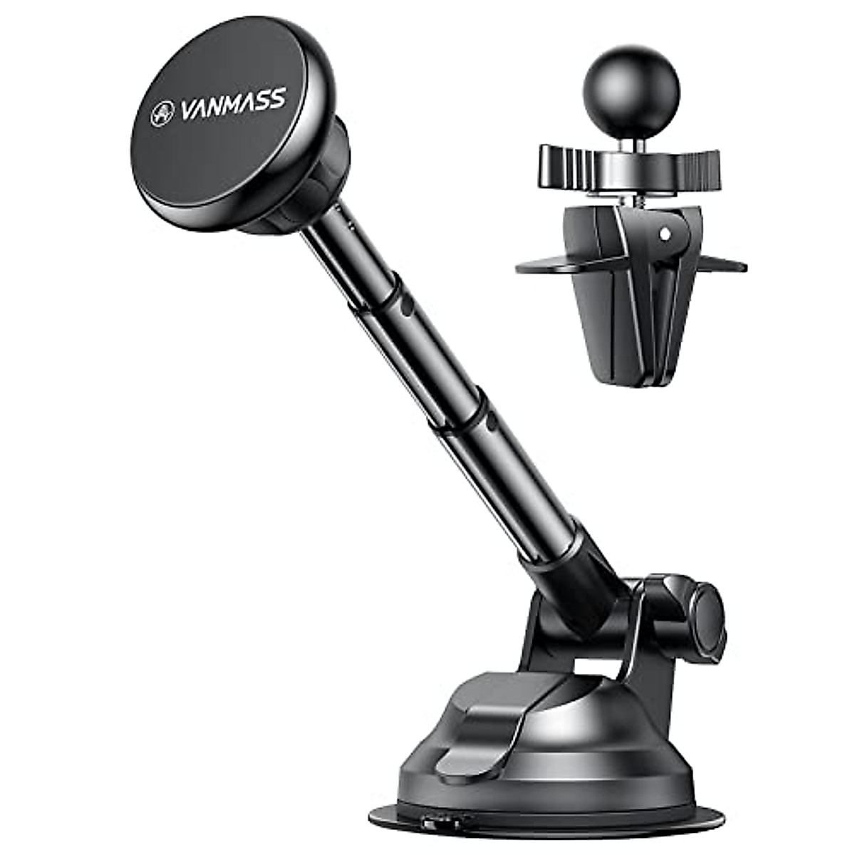 VANMASS Magnetic Car Phone Holder, [Super Strong Magets & Ultra Stable] Suction Cup Phone Holder Aluminium Alloy Structure, Handsfree Dashboard Window Car Mount Compatible with All Phones