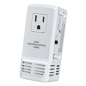 Universal Travel Adapter and Converter Combo Power Voltage Converter Step Down Voltage 220V to 110V for Europe/UK/AU Over 150 Countries White