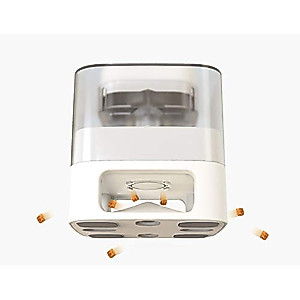 Pet Instant Non-Electric Automatic Dog Fun Food Catapult Dispenser, Square Transparent Visible Granary Slow Feeder for Pets, with Anti-Slip Rubber Pad for Cats Dogs Toys White