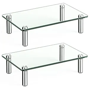Rfiver Dual Glass Monitor Stand Riser, 2 Pack Computer Monitor Riser, Clear Monitor Stand for Desk, Create More Storage Space Under for Screens/Laptops/Printers