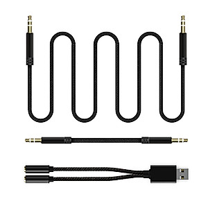 EBEETECH USB to Dual 3.5mm Audio Jack Adapter, Mic-Supported Headphone Adapter for Two Headphones, Speakers to Laptop, with 3-Pole 3.5mm Jack Audio Cables (20cm&100cm) [3 Pack], Black