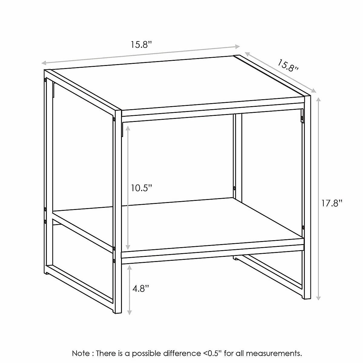 FURINNO Camnus Modern Living 2-Tier End Table, Columbia Walnut, 15.9 in x 15.75 in x 18 in