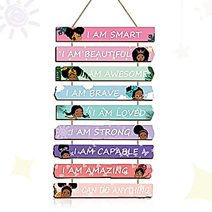 Yookeer Set of 9 Black Girl Wall Art Decor Wood Motivational Girl Room Wall Art Rainbow Color Positive Inspirational Wall Hanging Sign for Baby Kids Teen Present Bedroom Nursery Decoration