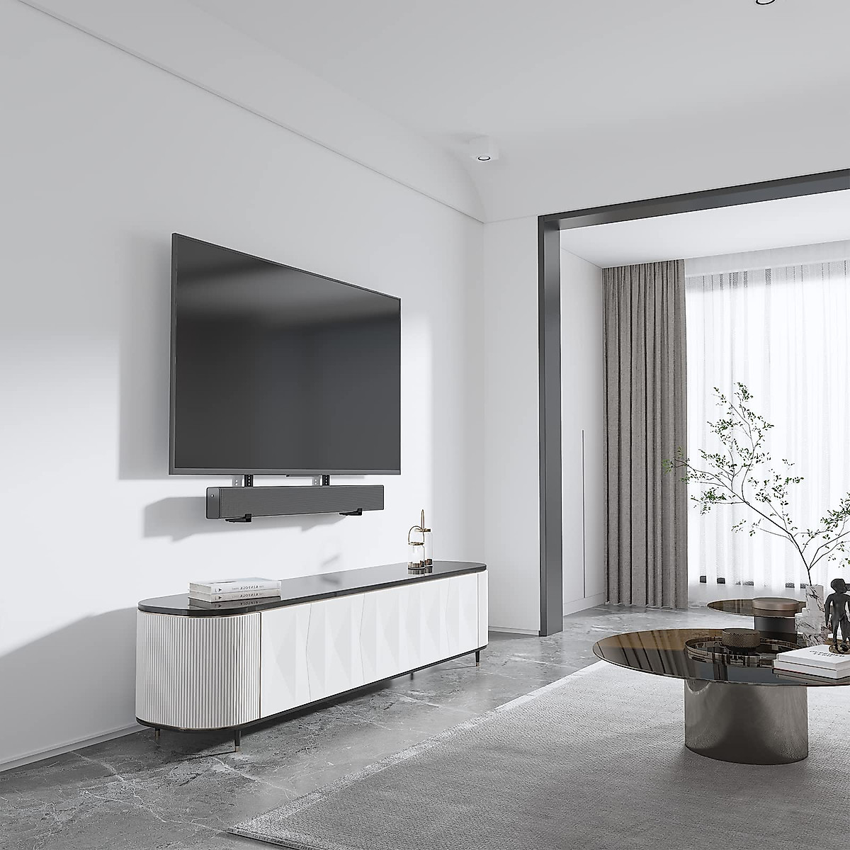 WALI Universal Soundbar Mount - Compatible with Samsung, Bose, Sonos,Lg,Vizio & More - Adjustable Under/Above/Wall Mount Bracket Supports Most Soundbars Up to 33lbs, Black