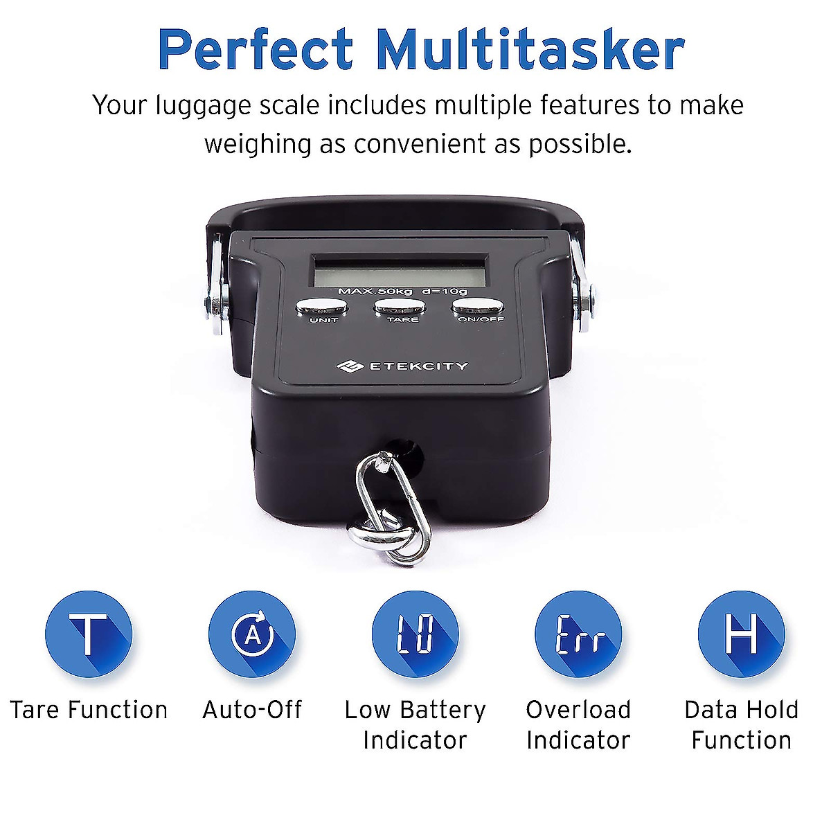 Etekcity Fishing Scale with Backlit LCD Display, 110lb/50kg Digital Electronic Hanging Hook Scale with Batteries and Carry Pouch Included, Black, Non-Slip Handle