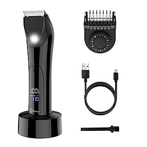 Hatteker Professional Electric Groin Hair Trimmer Below-The-Belt Trimmer Pubic Hair Ball Shaver Body Groomer for Men Male Hygiene Razor IPX7 Waterproof Wet Dry