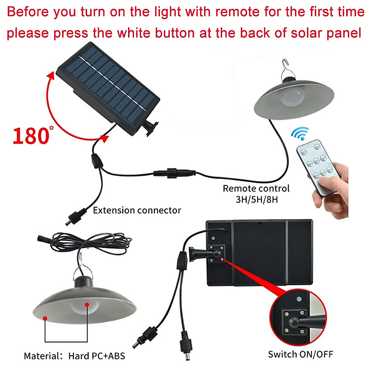 Aolyty Solar Pendant Light with Double Head Shed Light IP65 Waterproof Solar Powered Hanging Light with Remote Control Dimmable for Garden Yard Corridors Walkway Pathway Garage Driveway (Warm Light)