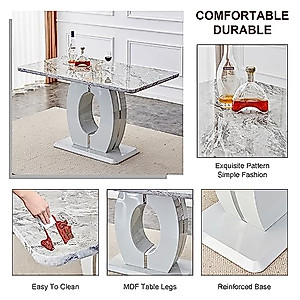 Ginxesh Modern Faux Marble Dining Table for 6,63'' Large Grey Imitation Marble Grain Kitchen Table with MDF Pedestal,Rectangular Oval Marble Dining Table for Dining Room,Living Room,Home,Office