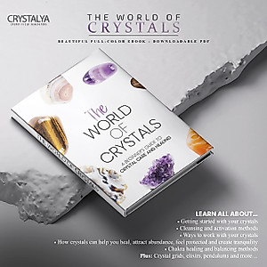 CRYSTALYA Travel Chakra Crystals and Healing Stones in Wooden Gift Box + 50pg EBOOK – 7 Chakra Tumbled Gemstones, Amethyst Crystal, Rose Quartz, Quartz Crystal Point, Stone Guide, Made in U.S.A.
