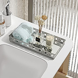 Tricune Perfume Tray - Bathroom Vanity Tray - Mirror Tray - Decorative Perfume for Dresser Jewelry Organizer Makeup Glass Tray 9.5 X 5 Inch Silver