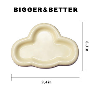 MDFAYE Jewelry Dish Trinket Tray for Women, Ring Dish Holder, Unique Cloud Shape Ceramic Plate Cute Things Vanity Aesthetic Room Decor Mother's Day Birthday Christmas Warm House Gifts (Crème)