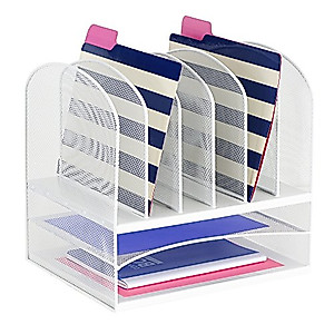 Safco ProductsProfessional Steel Mesh Onyx 2 Tray, 6 Sorter Desktop Organizer - Durable, Stylish Product for Home, Office and Classroom Organization- 13.75"L x 11.5"W x 13"H