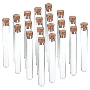 PATIKIL 9ml Plastic Test Tubes with Cork Stoppers, 20Pcs 100x15mm Tubes for Scientific Party Decoration Candy Bead Storage Bath Salt Lab Use, Clear