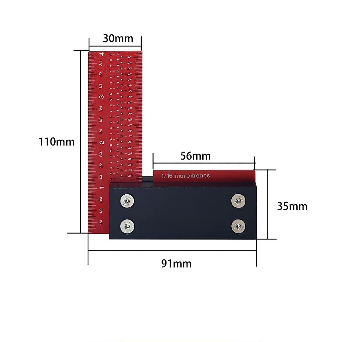 Singring Small Precision Square Ruler Woodworking Aluminum Square 90 Degree Measuring Ruler for Marking Woodworking (4 inch)