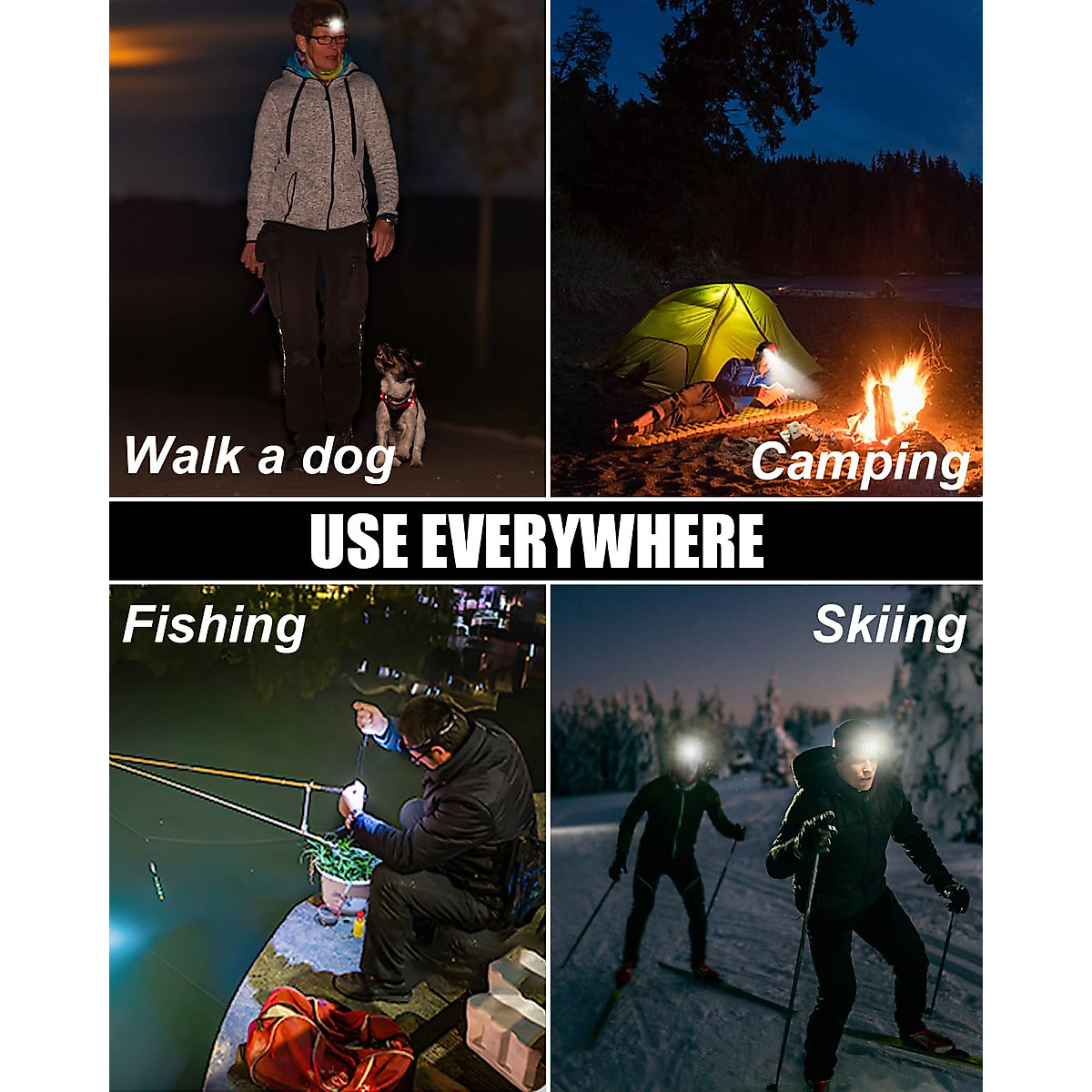 Rechargeable Headlamp, 8 LED Headlamp Flashlight 18000 Lumen 8 Modes with White Red Lights USB Cable, Waterproof Head Lamp for Outdoor Camping Cycling Running Fishing