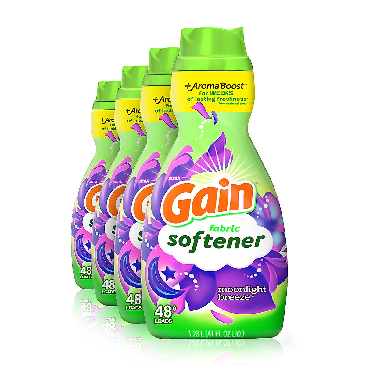 Gain Laundry Fabric Softener Liquid, Moonlight Breeze, Packaging May Vary, Total 192 Loads, 41 Fl Oz, Pack Of 4