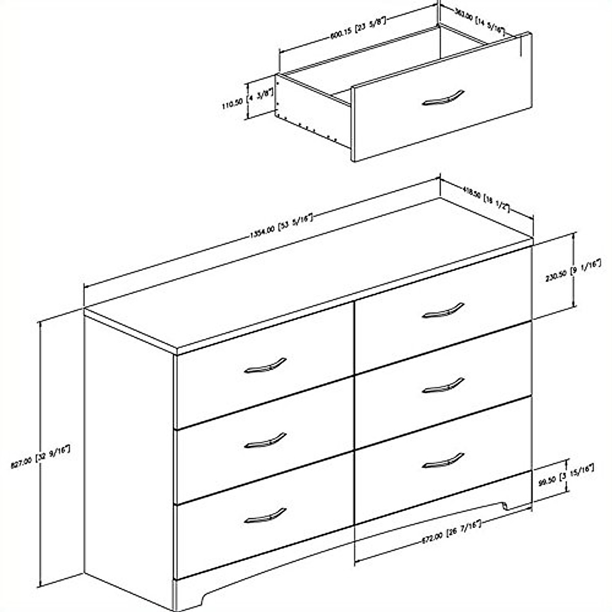 Home Square 2 Piece Modern Bedroom Furniture Set - 6 Drawer Bedroom Dresser / 5 Tall Chest of Drawers for Bedroom/Black