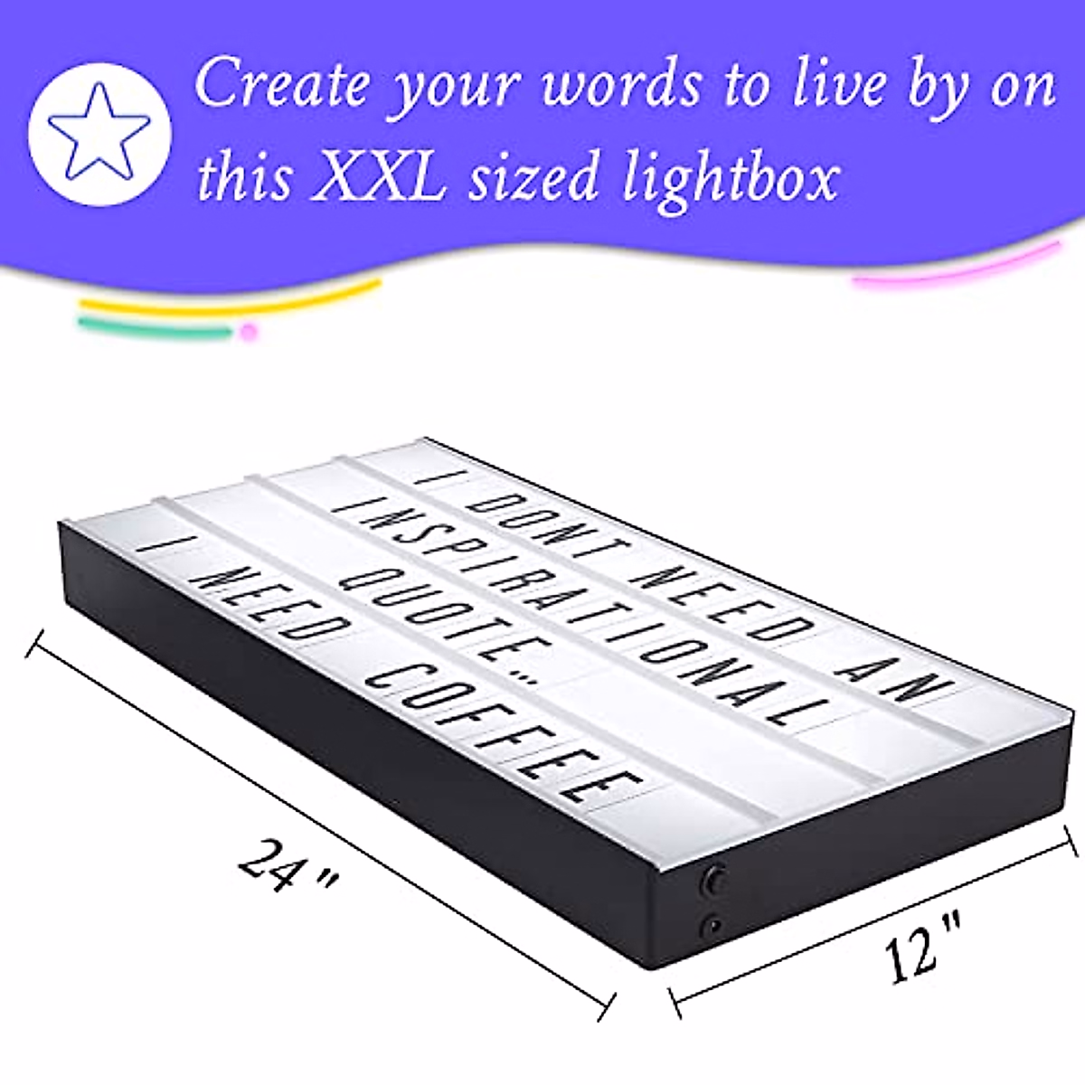 My Cinema Lightbox - XXL Cinema Light Box, 24" x 12" - 3 Modi Light Up Letter Board with 160 Letters, Numbers, Sign - White LED Light, RGB Color Change and Color Freeze Mode