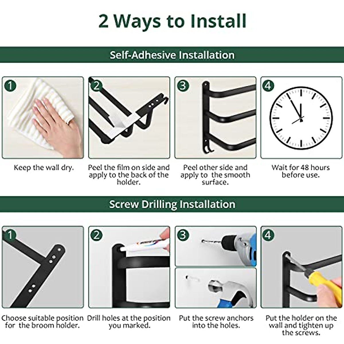 3 Tier Towel Bars, JiGiU Triple Towel Hanger Rack Aluminum Towel Holder with 5 Hooks, 3-Tier Ladder Adhesive Towel Rack Storage Organizer Wall Mounted Space Saving for Bathroom Kitchen Hotel,Black