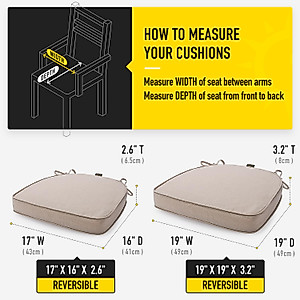 SUNROX Gel Memory Foam Chair Cushions, FadeShield Water-, Stain-Resistant Durable Reversible Seat Cushion Pads with Ties for Indoor/Outdoor Kitchen Dining Office 17"x16" Set of 6, Husk Birch