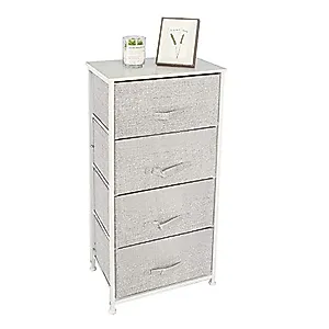 4-Drawer Storage Organizer Unit Dresser Storage Tower with Metal Frame for Clothing, Sweaters, Jeans, Blankets - White