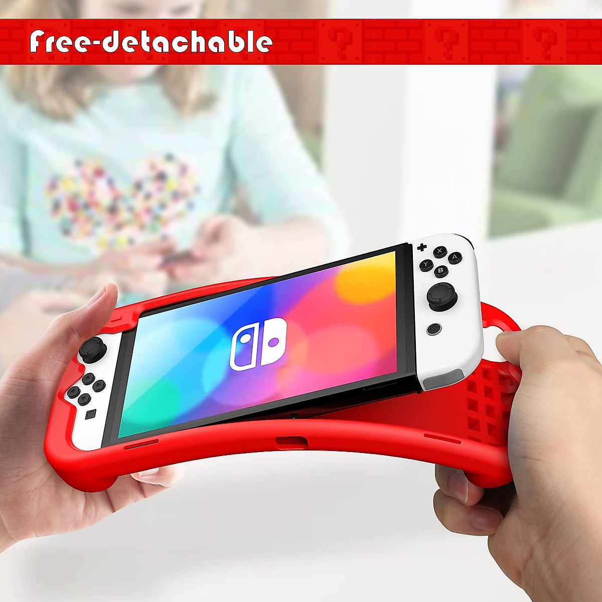KENOBEE Silicone Case Compatible with Nintendo Switch OLED Model 2021, Soft Lightweight Ergonomic Grip Protective Cover with Shock-Absorption and Anti-Scratch Design for Switch OLED, Red