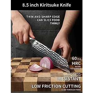 SANMUZUO 8.5" Kiritsuke Knife - Professional Kitchen Chef Knife - Hammered Damascus Steel & Resin Handle - YAO Series