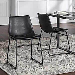 Walker Edison Douglas Urban Industrial Faux Leather Armless Dining Chairs, Set of 2, Black