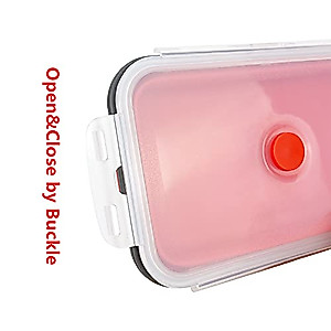 CARTINTS Large Collapsible Camping Food Containers, 1200ml Silicone Lunch Container, Microwave Safe Reusable Meal Prep Container For Indoor&Outdoor Kitchen With Foldable Spoon, Grey Red