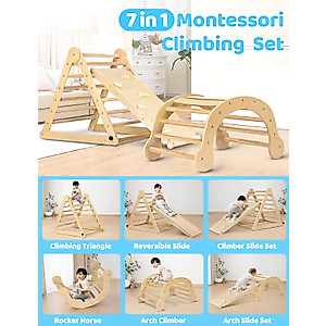 YOLEO Pikler Triangle Set, FSC-Comply 7 in 1 Large Pikler Triangle Climbing Set with Various Combinations, Wooden Montessori Climbing Toys for Toddlers 1-3 Inside, Toddler Playground Indoor Jungle Gym