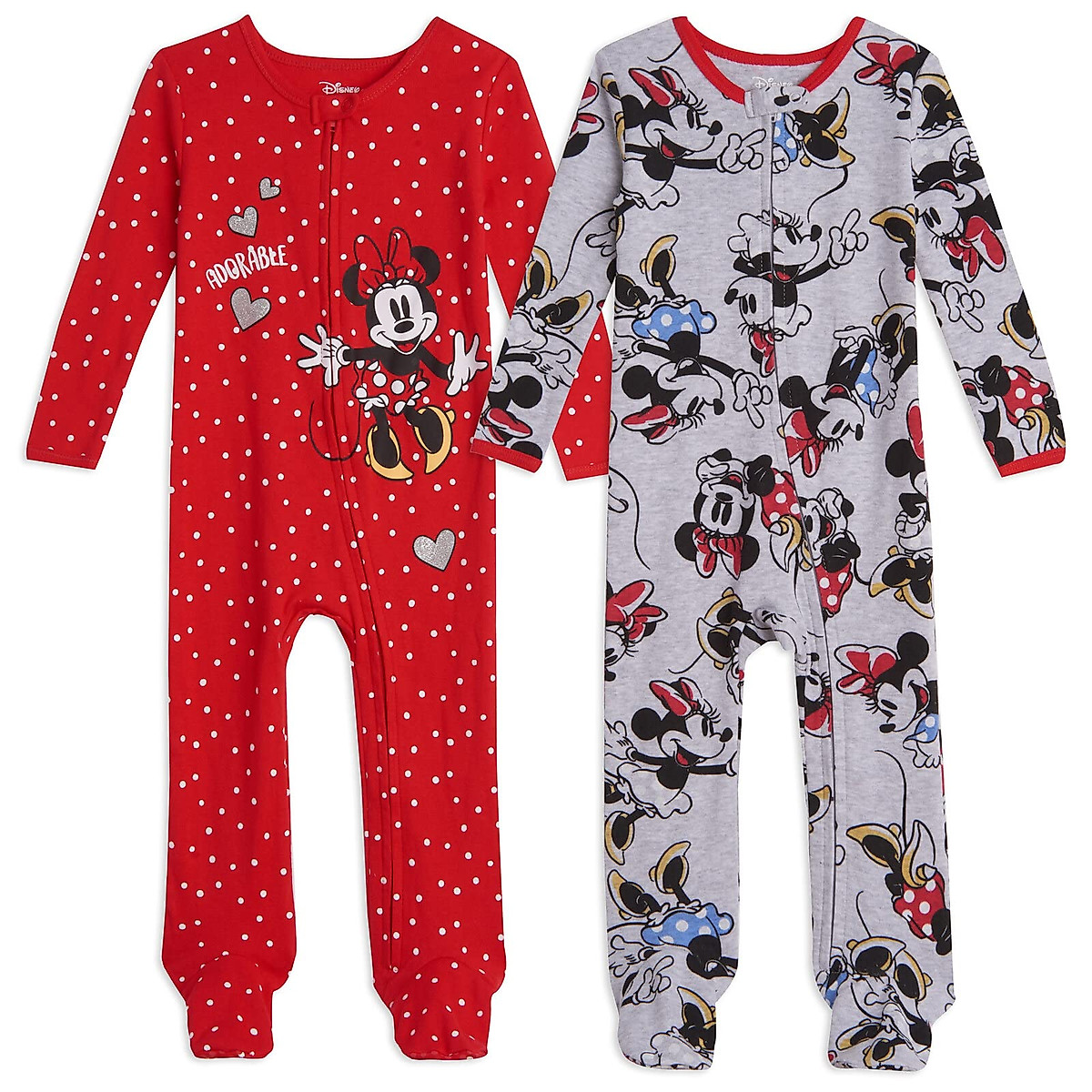 Disney Minnie Mouse Infant Baby Girls 2 Pack Zip Up Sleep N' Play Coveralls 12 Months
