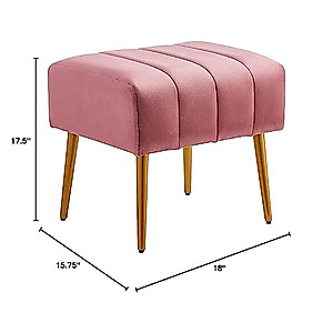 Ball & Cast Upholstered Velvet Storage Bench 44" W x 16" D x 18" H Rose, Set of 1 Upholstered Velvet Ottoman,Footrest 18" W x 15.75" D x 17.5" H Rose,Golden Powder Coating Legs Set of 1