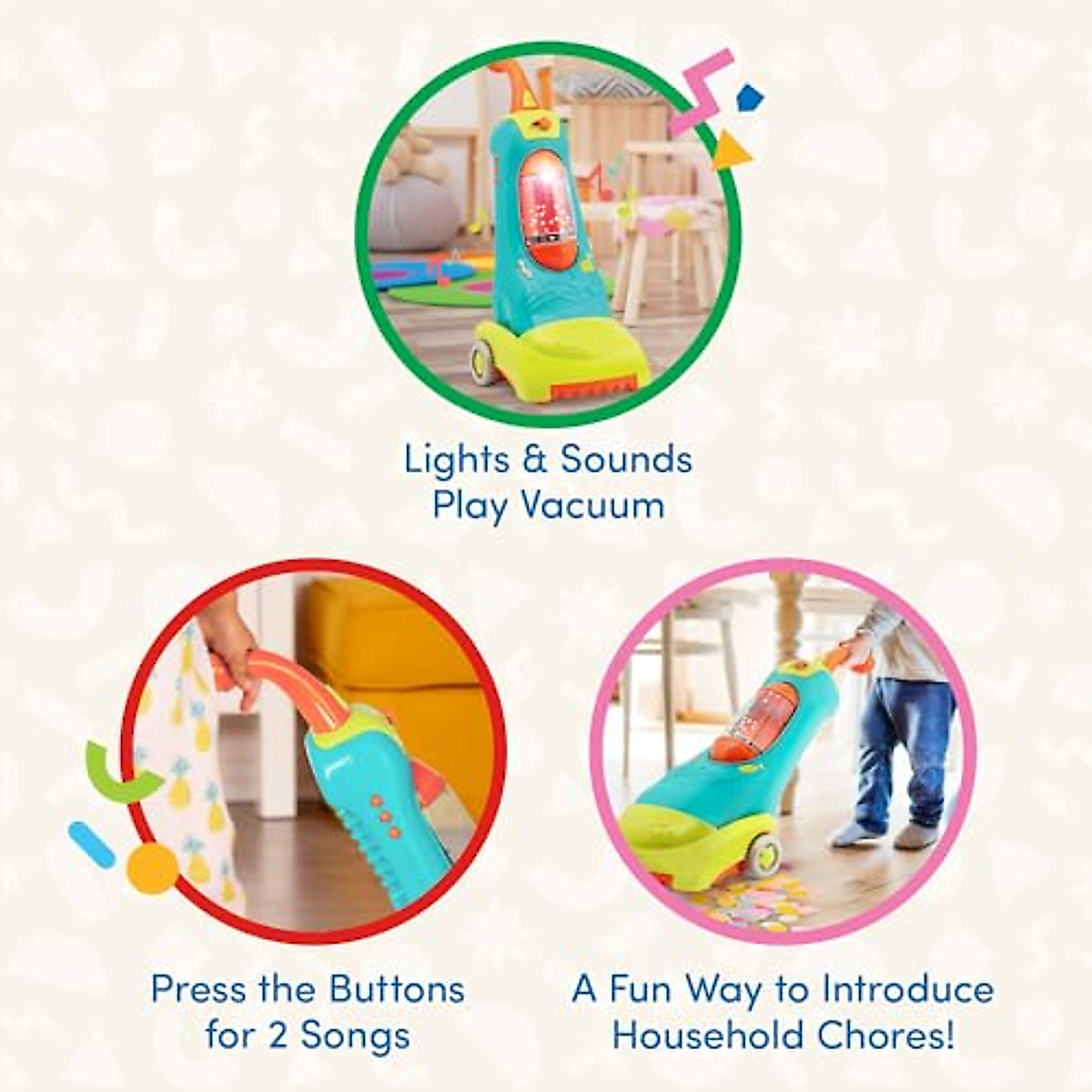 Battat- Toy Vacuum Cleaner – Lights & Sounds Play Vacuum – Musical Vacuum Toy With 2 Songs- Pretend Play Chores & Activities- Clean n' Sing Vacuum- 2 Years +