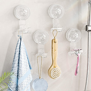 LUXEAR Suction Hooks, 2 Pack Razor Hooks Removable & Reusable Suction Shower Hook Waterproof Powerful Vacuum Suction Hanger for Towel Bathrobe Loofah Bathroom Kitchen Storage Hooks Weather Hanger Hook