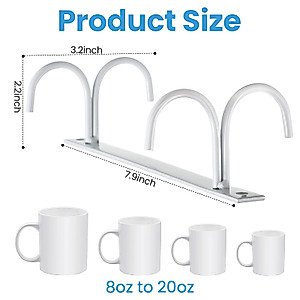 9 Pcs Mug Rack Under Cabinet Shelf 36 Hook Coffee Cup Holder Rustic Coffee Mug Holder Hanging Mug Organizer for Cabinet Drying Mug Hooks Under Cabinet Mug Hanger Utensil Display for Kitchen (White)